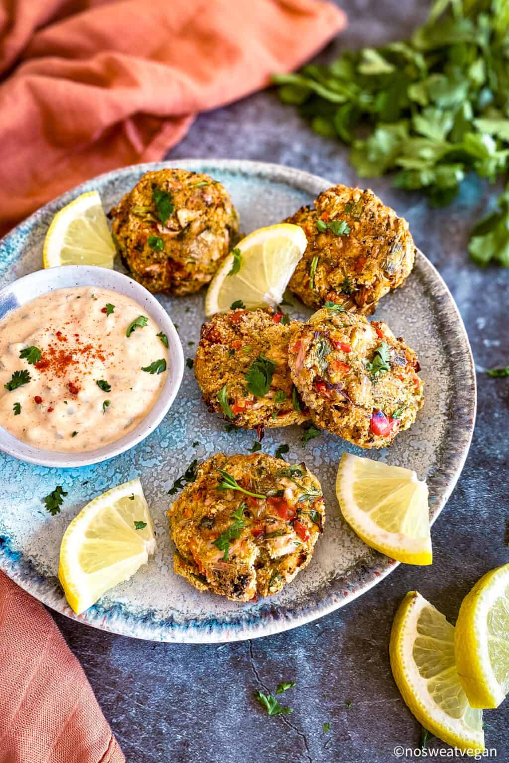 Vegan Crab Cakes / Jackfruit Cakes (Skillet or Air Fryer) – No Sweat Vegan