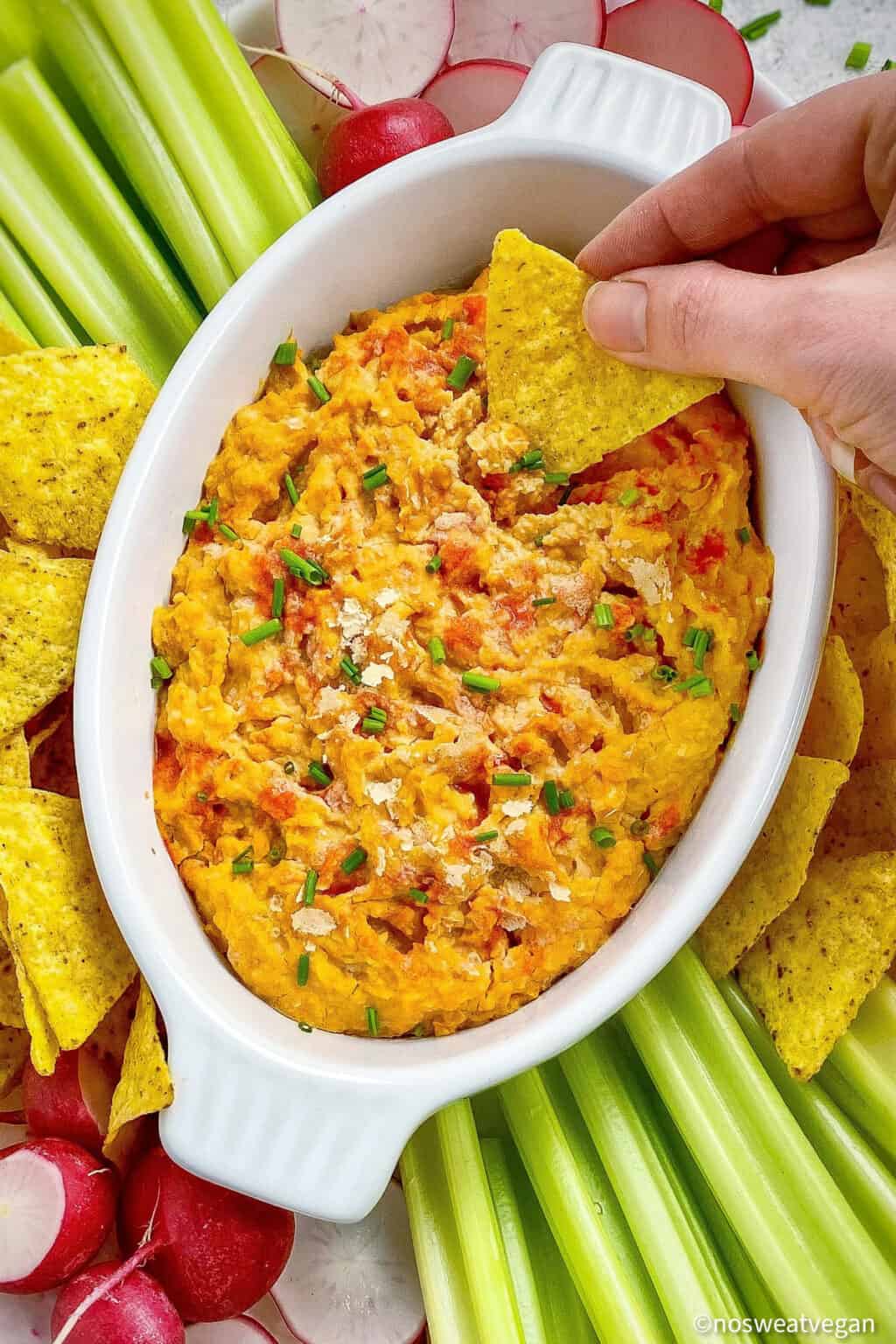 Buffalo Chickpea Dip (Vegan + Oil-free) – No Sweat Vegan